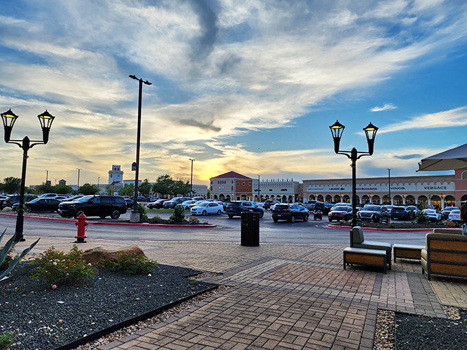 Under dramatic Texas skies, the outlet's elegant facades promise designer deals that'll make your wallet surprisingly happy.