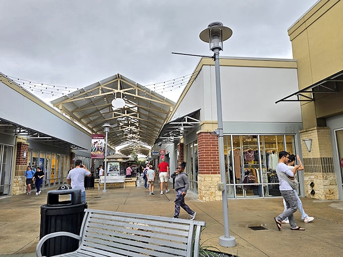 Strolling through the covered walkways feels like a civilized shopping safari &ndash; note the strategic bench placement for when your shopping stamina needs a recharge.