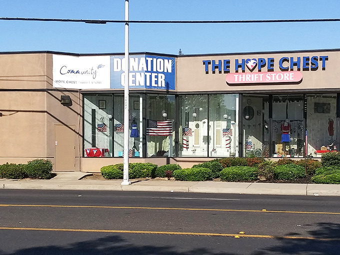 The unassuming storefront of Hope Chest Thrift Store promises treasure hunting adventures that would make Indiana Jones trade his whip for a shopping cart.