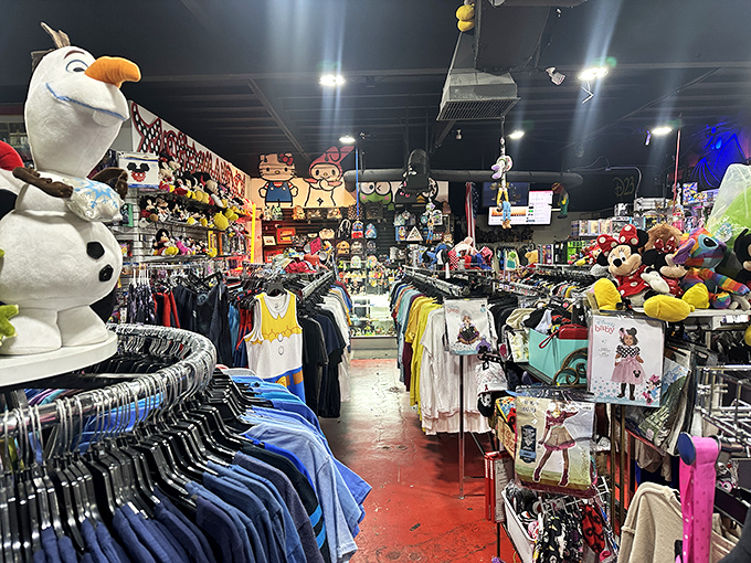 Step inside this treasure trove where Olaf stands guard over racks of carefully organized clothing treasures, each with stories waiting to be discovered.