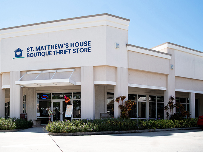 The clean, modern exterior of St. Matthew's House Boutique Thrift Store promises treasures within that belie its secondhand status.