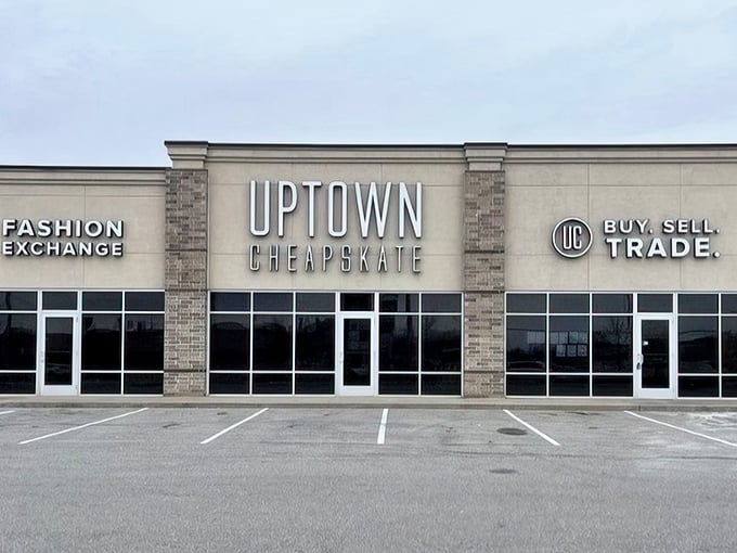 The storefront promises what we all secretly want: fashion that doesn't require a second mortgage. Uptown Cheapskate's clean exterior belies the treasure trove waiting inside.