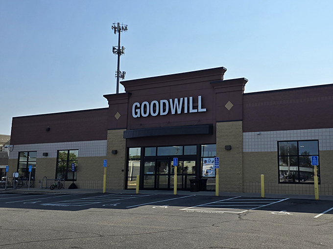 The unmistakable beacon of bargain hunters everywhere&mdash;Goodwill's Waite Park storefront promises treasure inside those automatic doors.