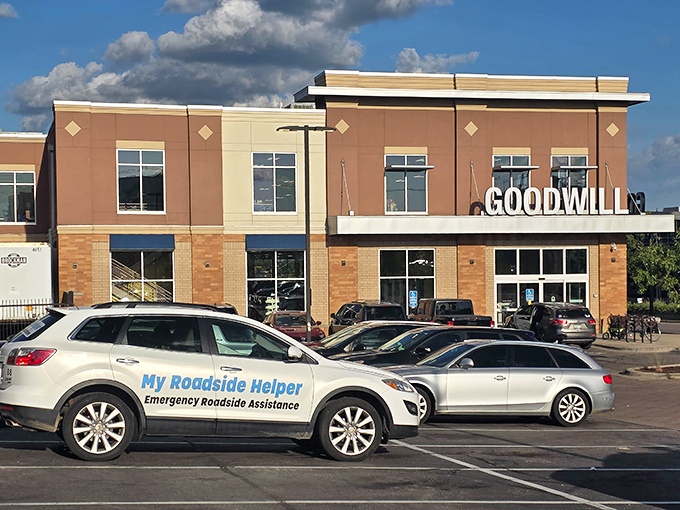 Bathed in Minnesota sunshine, this Goodwill location's distinctive architecture makes it easy to spot&mdash;much like finding that designer jacket hiding among the everyday brands inside.
