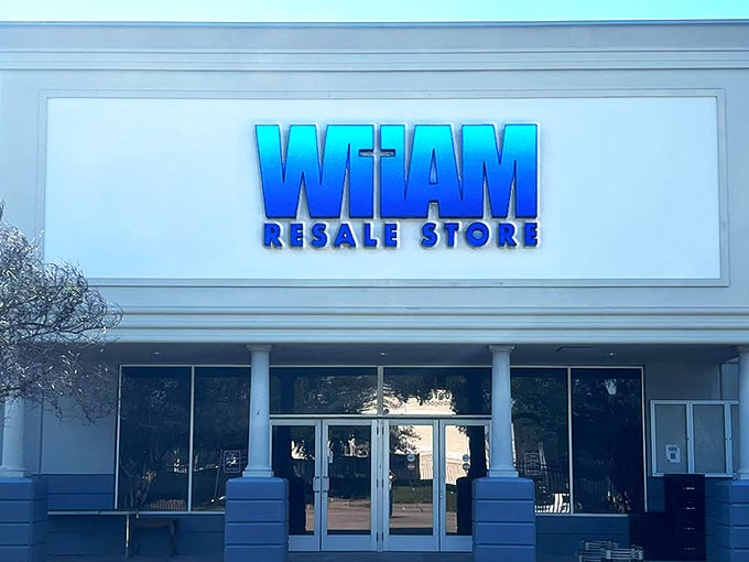 The iconic blue gradient sign beckons bargain hunters like a retail lighthouse. WHAM's exterior promises treasures within that won't break the bank.