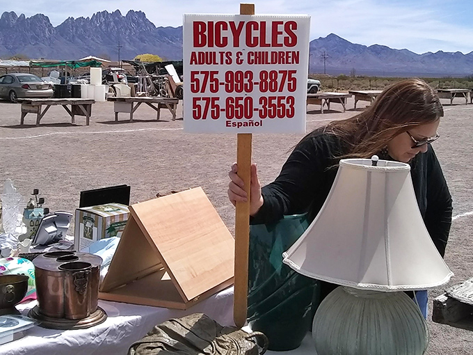 The iconic Organ Mountains provide a stunning backdrop to Big Daddy's Flea Market, where treasure hunting begins under New Mexico's brilliant blue skies.