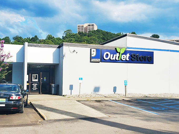 The unassuming exterior of Birmingham's Goodwill Outlet Store&mdash;like finding a treasure map disguised as a regular building.