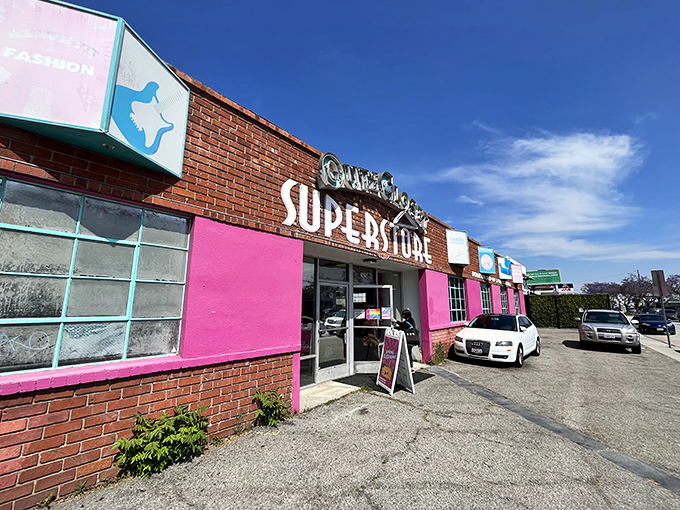 The hot pink facade of Out of the Closet's Superstore isn't just eye-catching&mdash;it's a beacon for bargain hunters with both style and conscience.