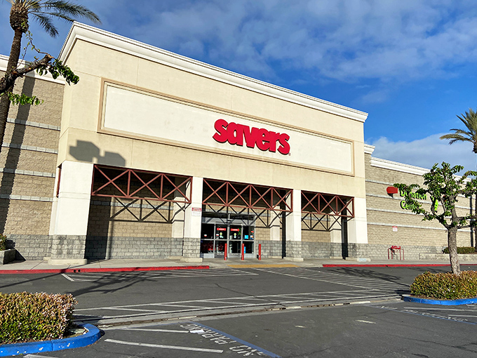The bright red Savers sign stands out against the California sky like a beacon calling to bargain hunters everywhere.