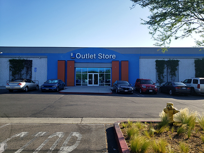 The blue facade of Goodwill's Los Angeles Campus beckons bargain hunters like a retail oasis in the urban landscape.