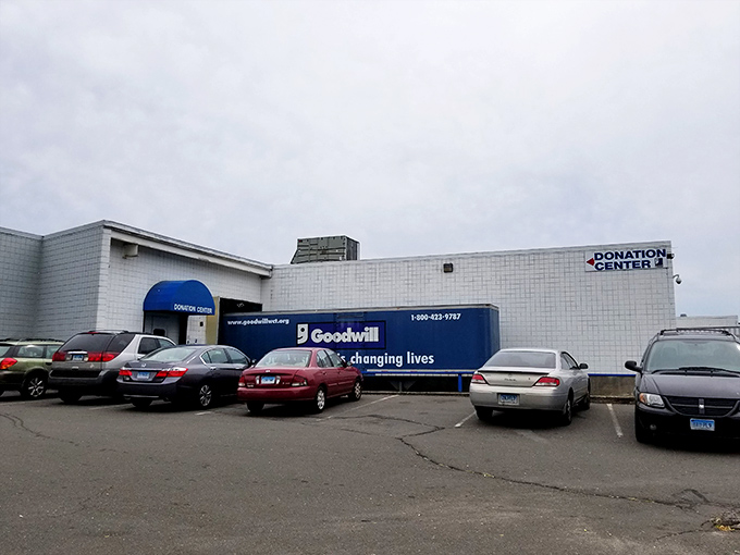 The donation center entrance might look unassuming, but it's the gateway to Connecticut's circular fashion economy in action.