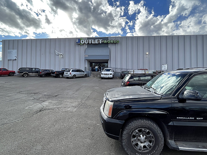 The unassuming exterior of Outlet World hides a treasure hunter's paradise within. Colorado's bargain mecca awaits behind those industrial walls.
