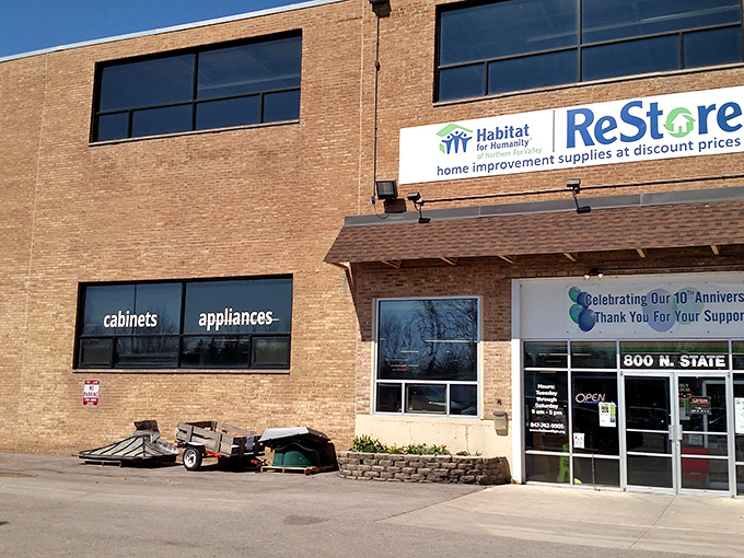 The unassuming brick exterior of Habitat ReStore in Elgin hides a treasure trove within&mdash;like finding a secret passage to bargain heaven.