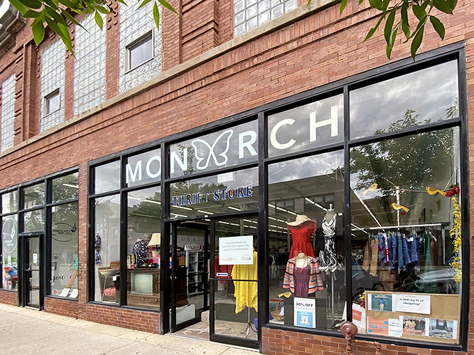 The butterfly effect in action! Monarch's sleek storefront in Chicago promises treasure hunters a well-organized adventure behind those brick walls and large windows.