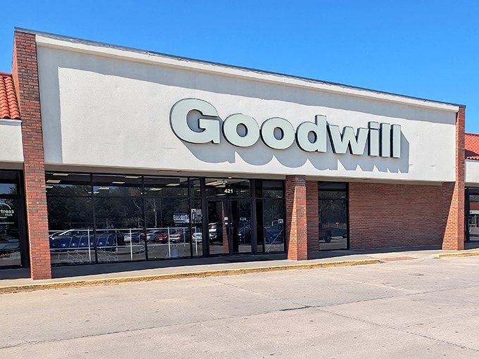 The unassuming facade of Goodwill Manhattan &ndash; where treasure hunting begins and wallets breathe sighs of relief.