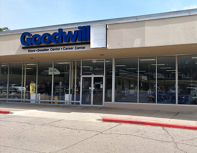 The unassuming exterior belies the treasure trove within. Like a Vegas casino, this Goodwill's bland facade is just clever misdirection for the jackpots inside.