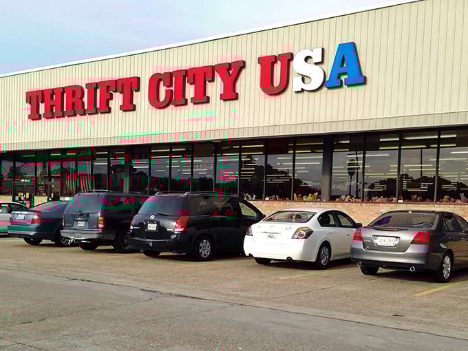The bold red letters of Thrift City USA promise a treasure hunt that makes Black Friday look like amateur hour.