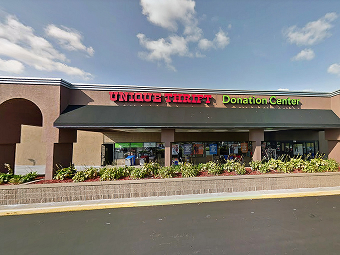 The unassuming exterior of Unique Thrift Store in New Hope&mdash;like finding the entrance to Narnia behind an ordinary wardrobe door.