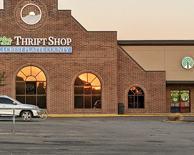 The brick fa&ccedil;ade of Hillcrest Thrift Shop welcomes bargain hunters with its distinctive arched windows&mdash;like a cathedral dedicated to the religion of great deals.