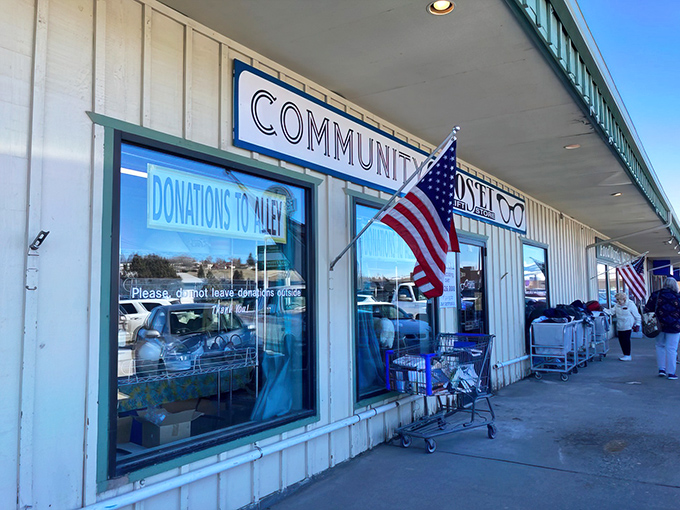 The unassuming exterior of Community Closet belies the treasure trove within. Like a Montana speakeasy for bargain hunters, this Livingston landmark promises adventure behind its modest façade.