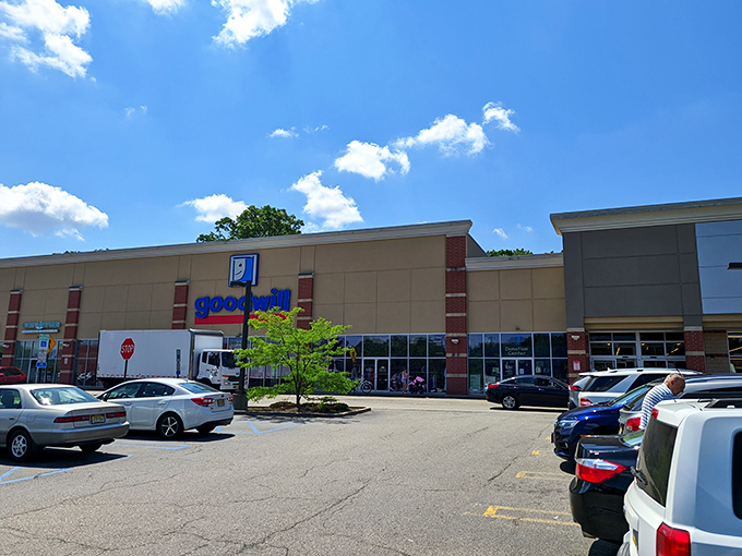 The familiar blue smile logo welcomes bargain hunters to this Rockaway treasure trove, where retail therapy meets actual affordability.