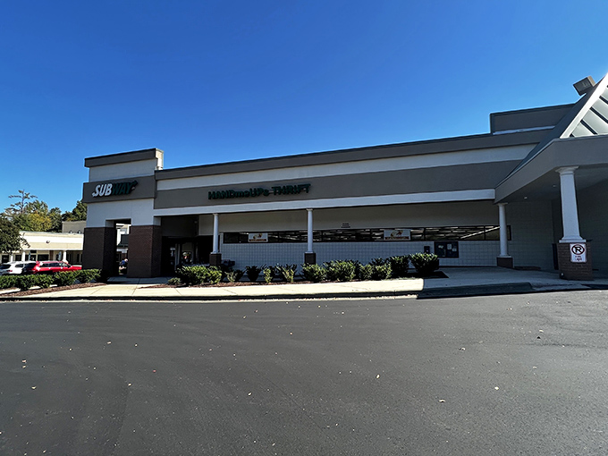 Bright blue skies frame this suburban gem, where bargain hunters and interior designers alike converge for their next great find.