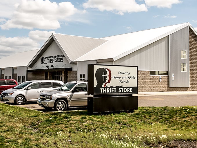 The Dakota Boys and Girls Ranch Thrift Store stands proudly against the North Dakota sky, a cathedral to secondhand treasures.