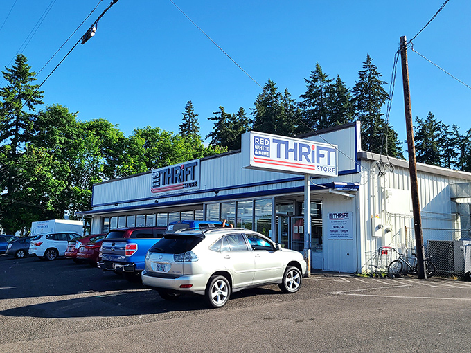 The unassuming exterior of Red White & Blue Thrift Store in Gladstone hides a treasure trove of bargains waiting to be discovered.
