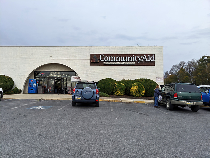 The white brick facade of CommunityAid stands like a retail oasis in Mechanicsburg, where bargain hunters find their promised land.