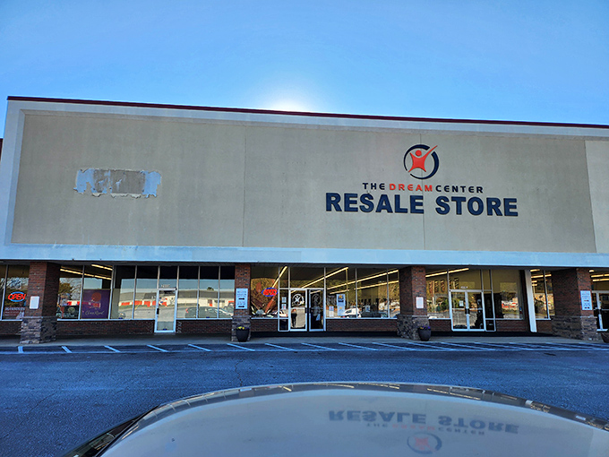 The Dream Center Resale Store stands proudly against a blue sky, promising treasure hunters the thrill of the find without the pain to their wallets.