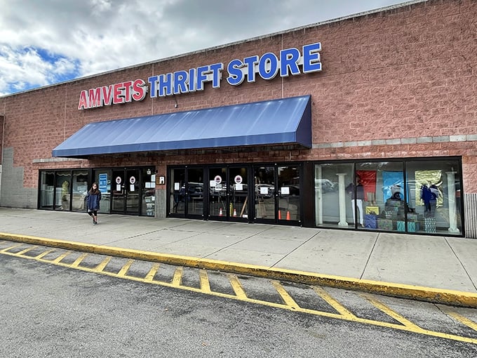 The unassuming brick facade of AMVETS Thrift Store in Knoxville hides a treasure trove within. Like finding the entrance to Narnia, but with vintage clothing instead of talking lions.
