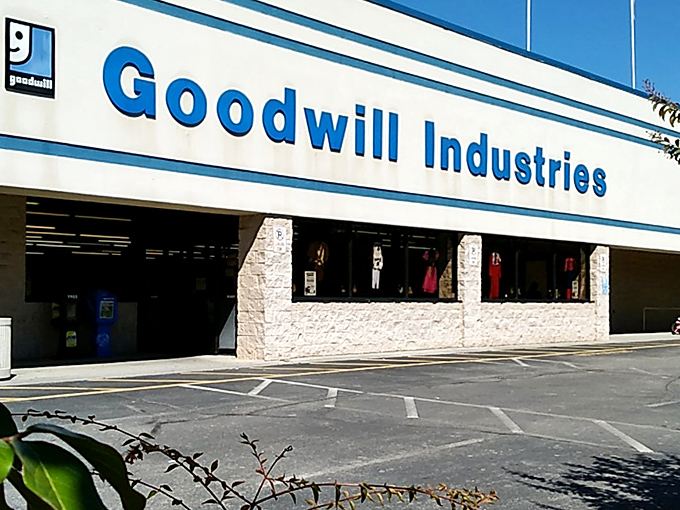 The familiar blue sign beckons like a siren call to treasure hunters. This unassuming exterior houses a universe of possibilities waiting to be discovered.