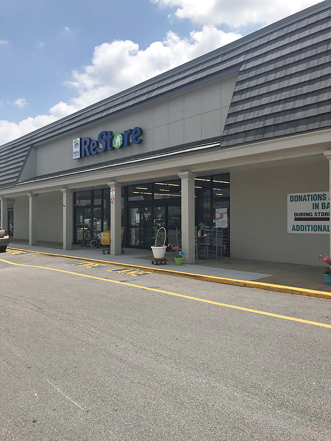 Sunshine illuminates the entrance to this thrift store wonderland, where one person's castoffs become another's dream finds.