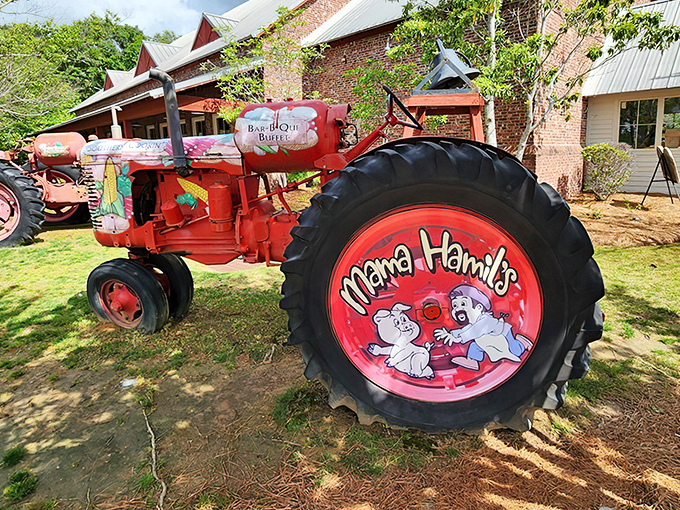 This vintage tractor isn't just decoration&mdash;it's a reminder that farm-to-table wasn't a trend here, it was simply called "dinner."