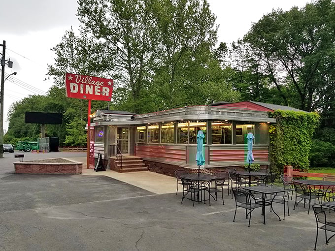 That classic stainless steel exterior with red accents isn't just nostalgic design&mdash;it's a beacon of breakfast hope on Route 6 in Milford.