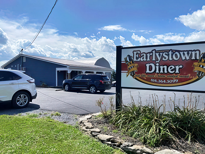 The unassuming blue exterior of Earlystown Diner stands like a beacon of breakfast hope in the Pennsylvania countryside. No fancy frills, just honest food awaiting inside.