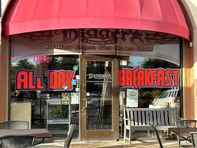 "ALL DAY BREAKFAST" - three magical words that should be inscribed on California's state flag. Digger's bold red lettering makes a promise that your stomach will thank you for.