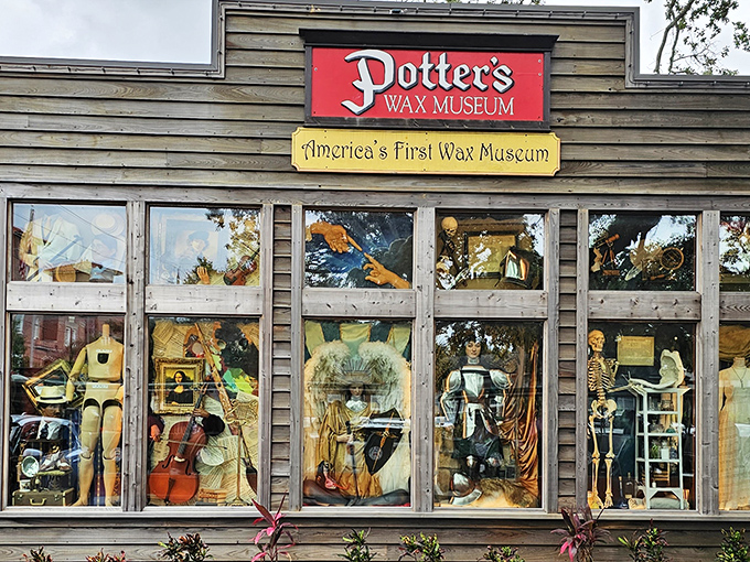 The iconic fa&ccedil;ade of Potter's Wax Museum beckons with window displays that offer tantalizing glimpses of the waxy wonders awaiting inside.