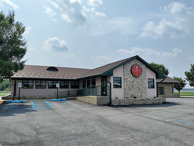 The stone facade and distinctive red clock make The Legend Restaurant & Bakery look like it belongs in a Norman Rockwell painting of small-town American perfection.