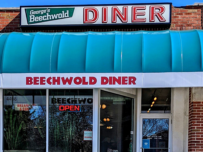 That turquoise awning doesn't just shade the windows &ndash; it's Columbus breakfast royalty announcing itself with understated confidence.