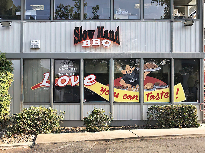 The unassuming exterior of Slow Hand BBQ beckons with its bright red staircase &ndash; like a secret clubhouse where the password is "hungry."