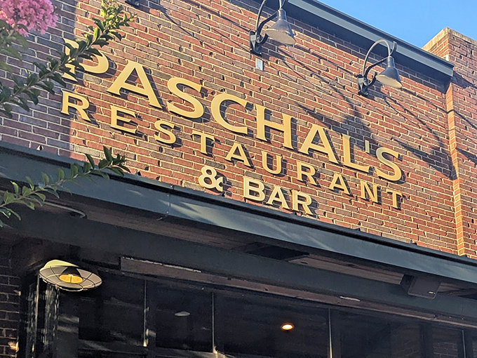 Golden letters gleaming against brick &ndash; Paschal's knows how to make an entrance that promises good things inside.