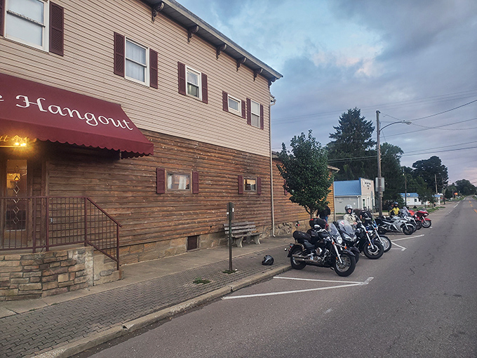 Where motorcycles meet mouthwatering meals. The Hangout's exterior might be modest, but those in the know recognize it as a prime rib pilgrimage site.