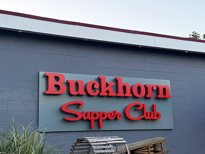 The neon glow of the Buckhorn sign beckons hungry travelers like a lighthouse for the famished. Wisconsin's supper club tradition lives on in illuminated glory.