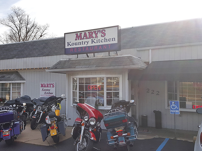 The classic roadside diner dream &ndash; Mary's Kountry Kitchen's white exterior with motorcycles parked outside signals you've found where the locals eat.