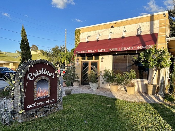 The charming exterior of Cristino's beckons with its burgundy awnings and lush greenery&mdash;a little slice of Italy hiding in plain sight in Clearwater.