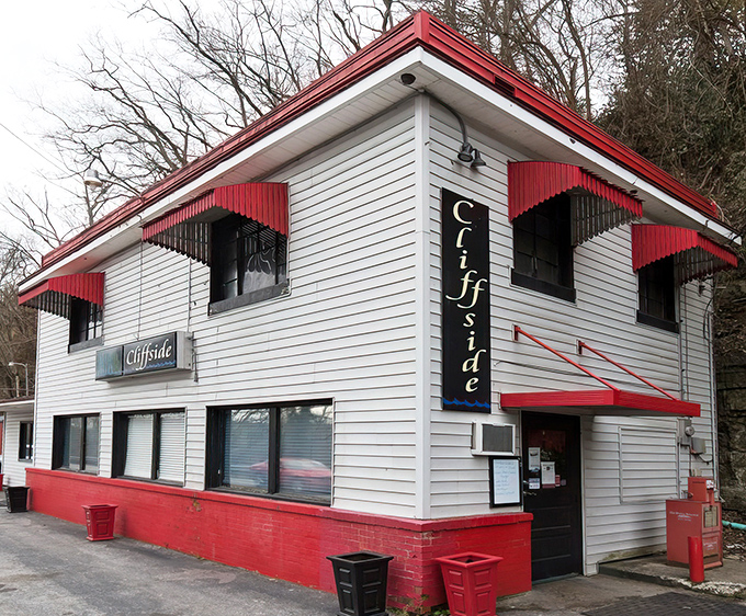 Winter, spring, summer, or fall&mdash;Cliffside's iconic red and white facade stands ready to welcome hungry travelers and loyal locals alike.