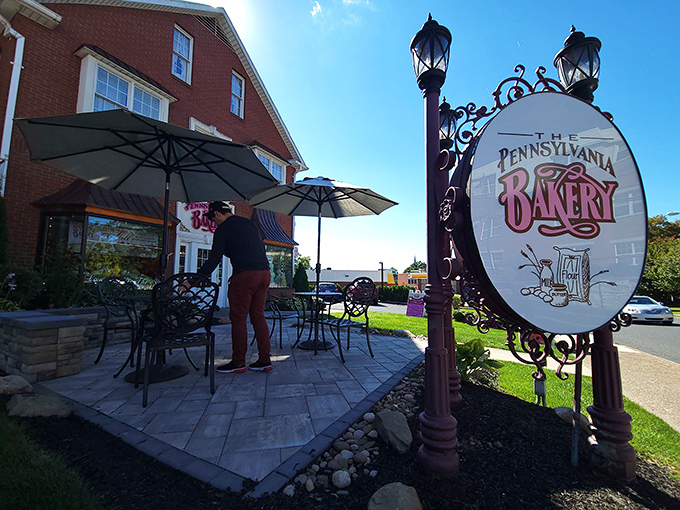 Their charming outdoor sign and patio seating create the perfect spot for enjoying your pastry treasures while contemplating the important question: "Should I go back for seconds?"