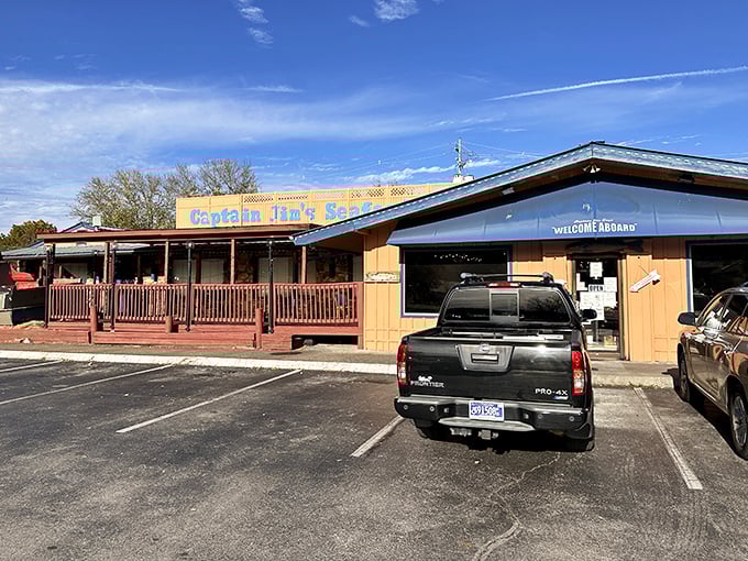 The unassuming exterior of Captain Jim's promises seafood treasures within—like finding a pearl in the most ordinary-looking oyster.