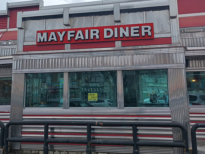 That iconic red and chrome exterior isn't just a restaurant sign&mdash;it's a beacon of breakfast hope on Frankford Avenue.